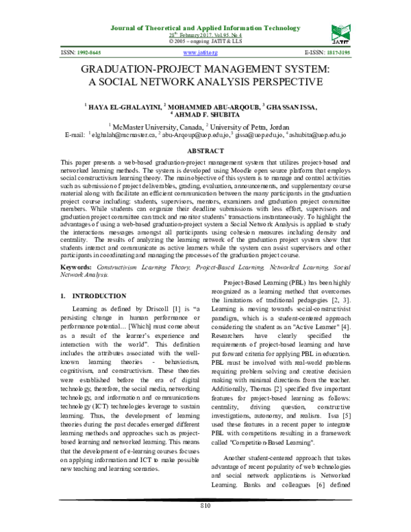 (PDF) Graduation-Project Management System: A Social Network Analysis Perspective
