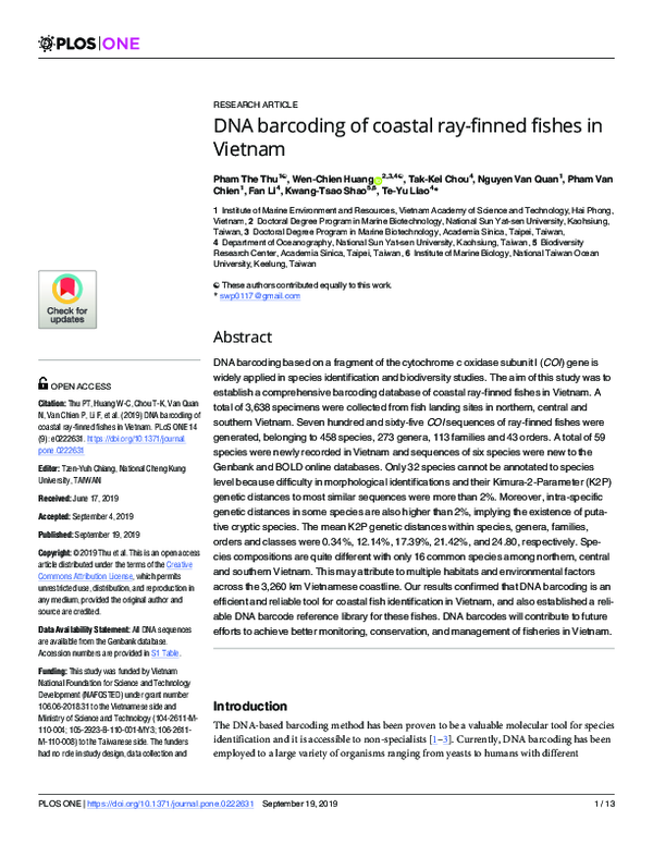 (PDF) DNA barcoding of coastal ray-finned fishes in Vietnam
