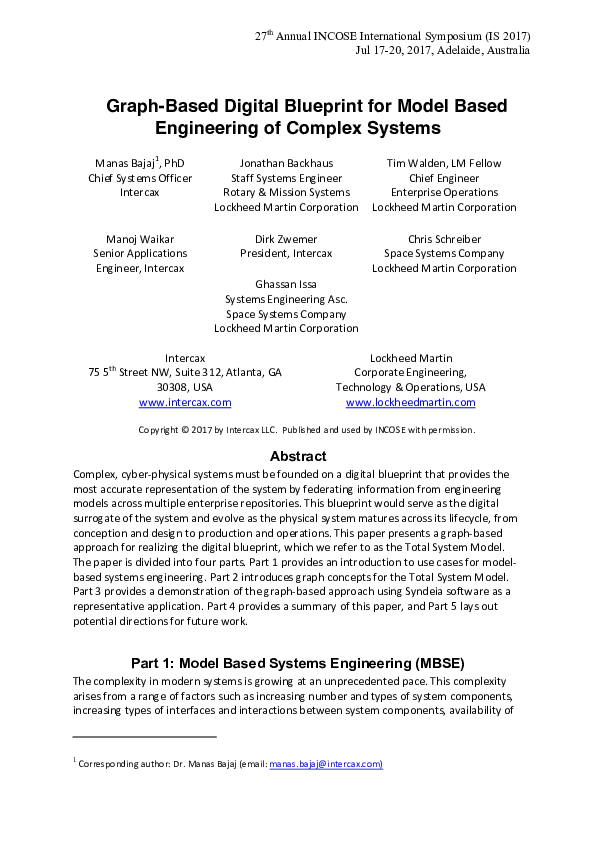 (PDF) Graph-Based Digital Blueprint for Model Based Engineering of Complex Systems
