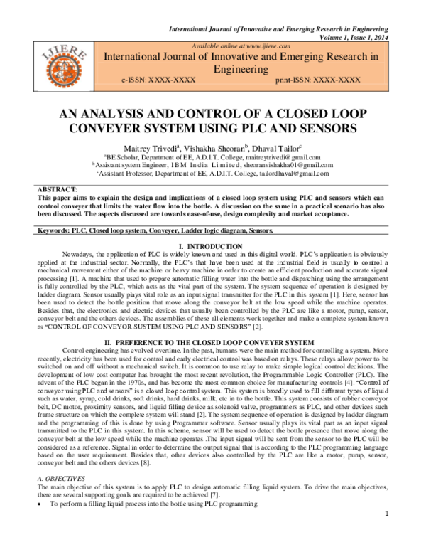 (PDF) An Analysis and Control of a Closed Loop Conveyer System Using ...