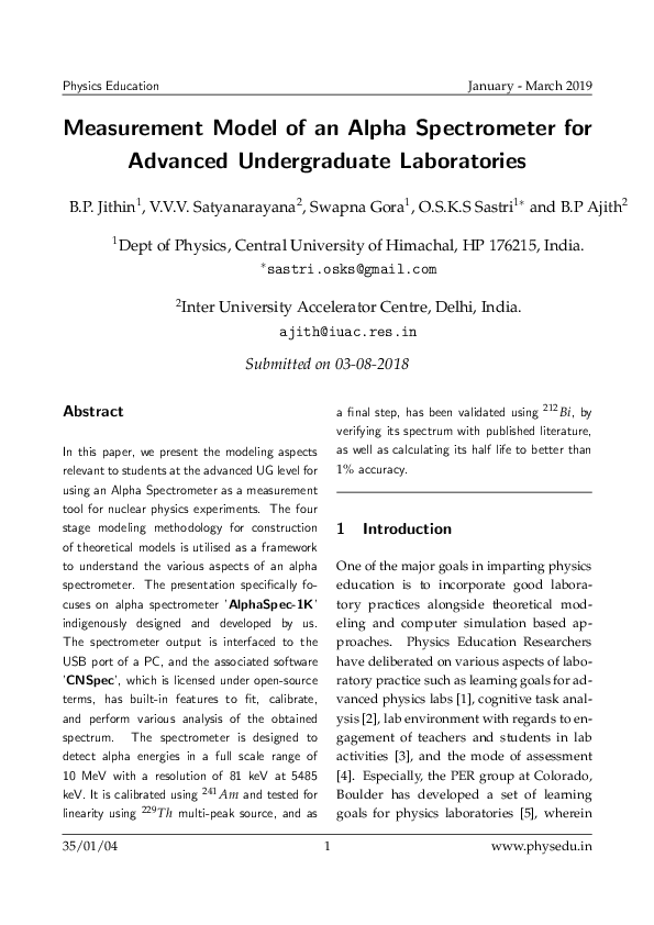 (PDF) Measurement Model of an Alpha Spectrometer for Advanced ...