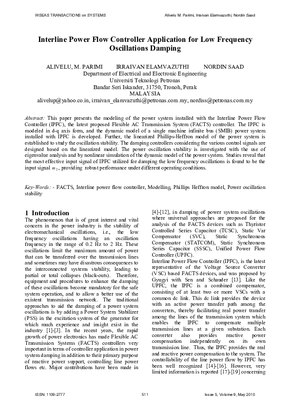 (PDF) Interline power flow controller application for low frequency ...