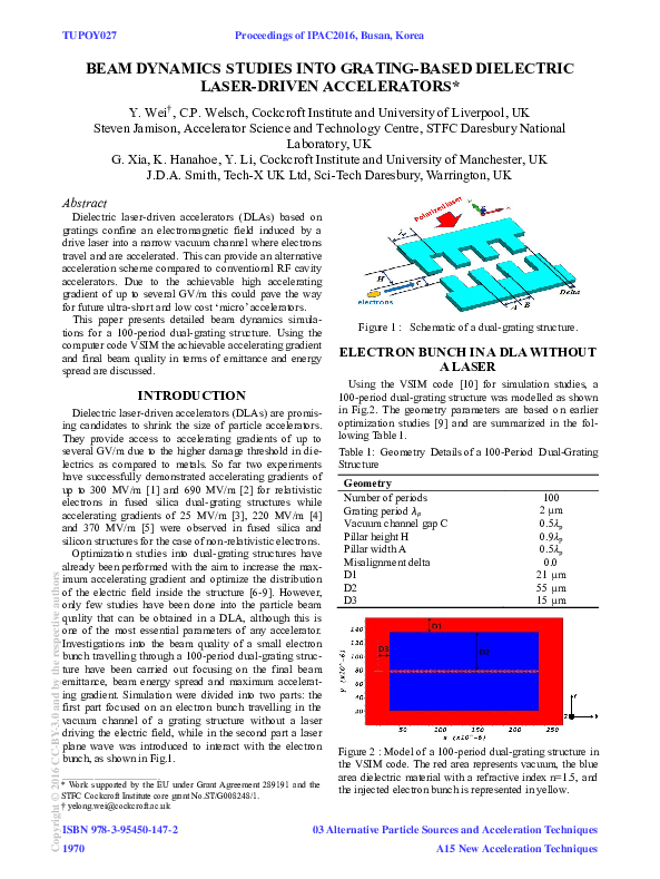 (PDF) Beam Dynamics Studies into Grating-based Dielectric Laser-driven Accelerators