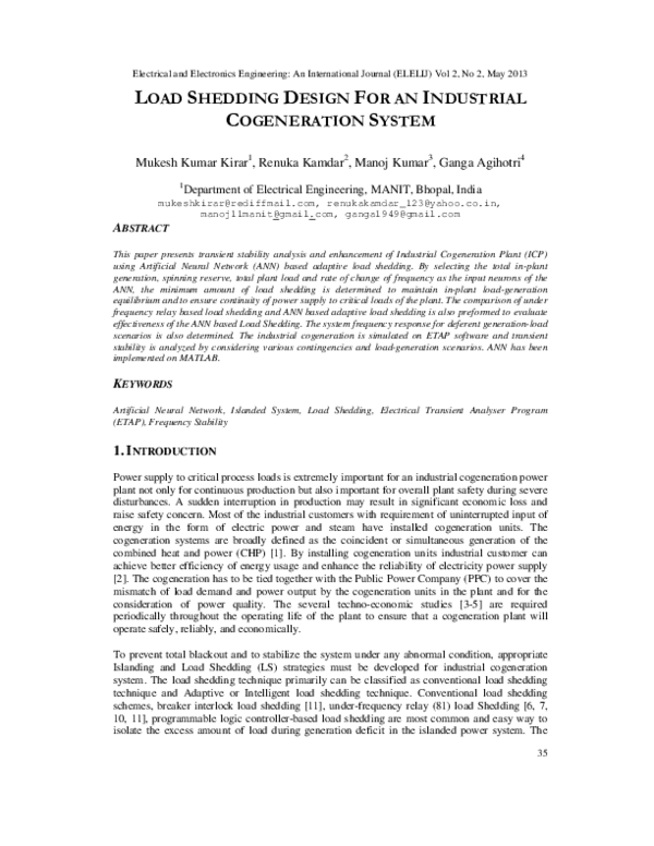 (PDF) Load Shedding Design for an Industrial Cogeneration System