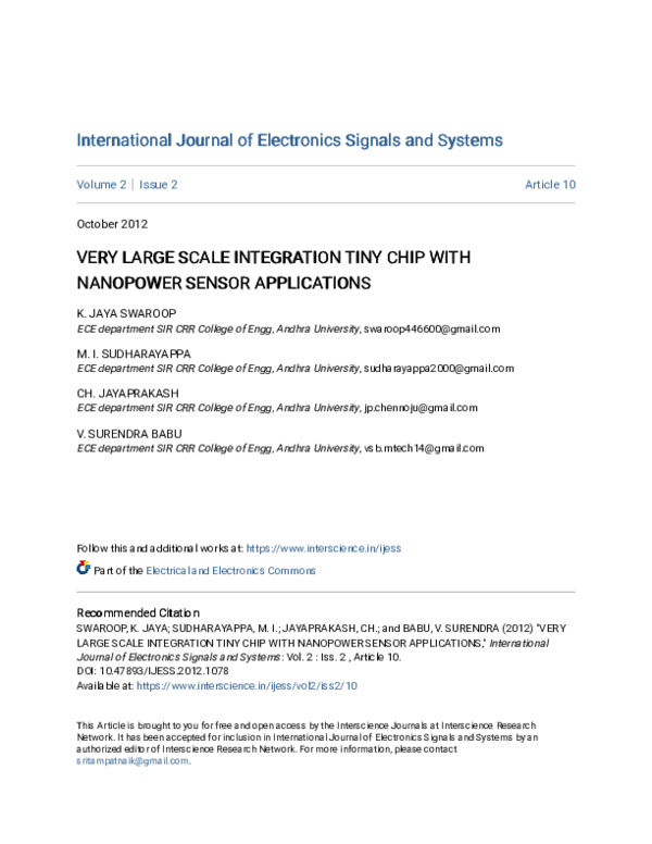 (PDF) Very Large Scale Integration Tiny Chip with Nanopower Sensor ...