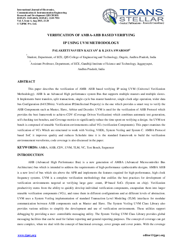 Pdf Verification Of Amba Ahb Based Verifying Ip Using Uvm Methodology