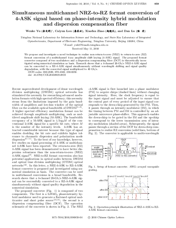 (PDF) Simultaneous multichannel NRZ-to-RZ format conversion of 4-ASK ...