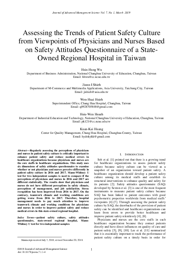 (PDF) Assessing the Trends of Patient Safety Culture from Viewpoints of ...