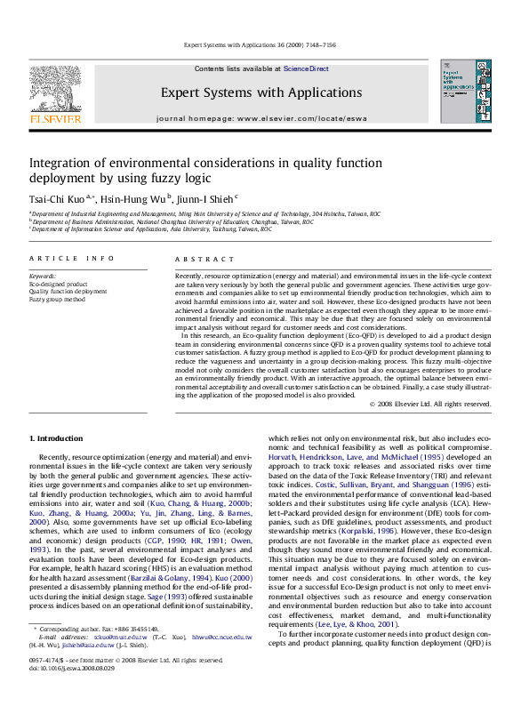 (PDF) Integration of environmental considerations in quality function ...
