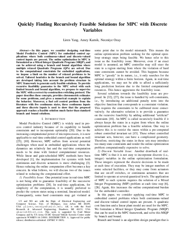(PDF) Efficient MPC Solutions with Discrete Variables