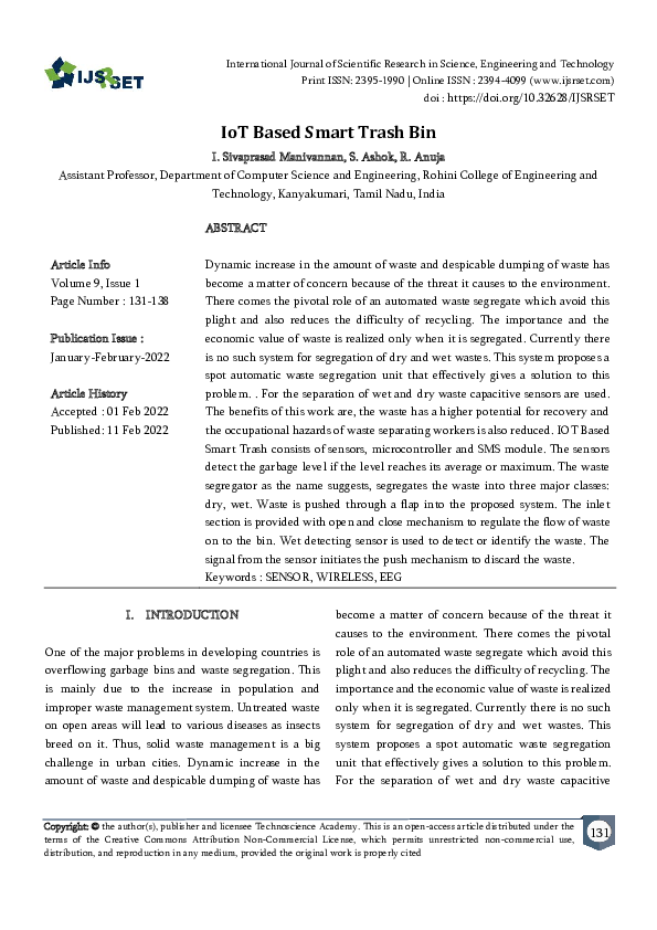 (PDF) IOT Based Smart Trash Bin