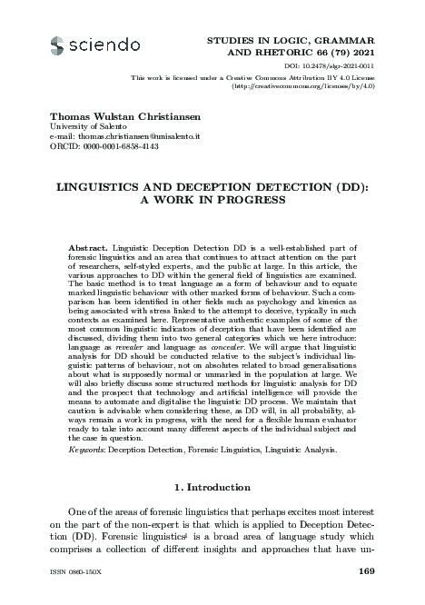 (PDF) Linguistics and Deception Detection (DD): A Work in Progress