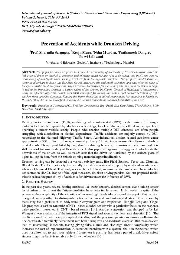 (PDF) Prevention of Accidents while Drunken Driving