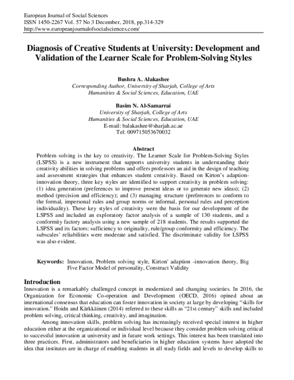 (PDF) Diagnosis of Creative Students at University: Development and ...