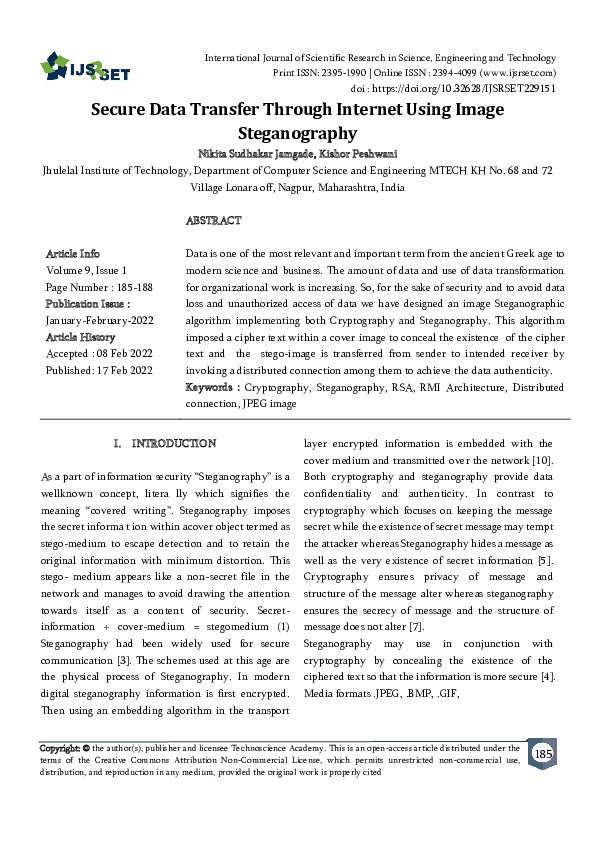 (PDF) Secure Data Transfer Through Internet Using Image Steganography