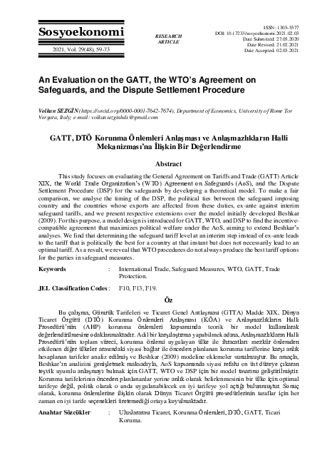 (PDF) An Evaluation on GATT, WTO’s Agreement on Safeguards and Dispute ...