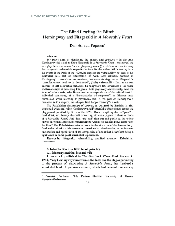 (PDF) The Blind Leading the Blind: Hemingway and Fitzgerald in A ...