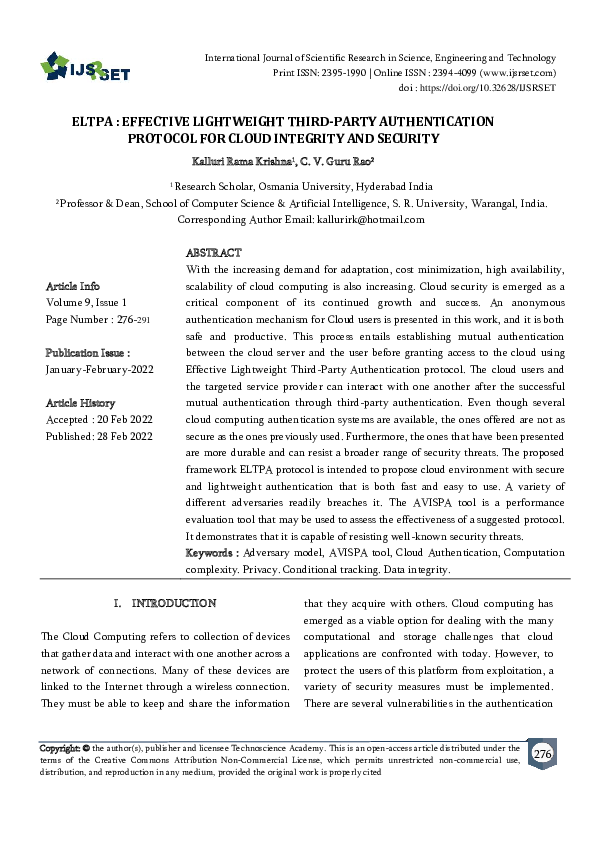(PDF) ELTPA : EFFECTIVE LIGHTWEIGHT THIRD-PARTY AUTHENTICATION PROTOCOL FOR CLOUD INTEGRITY AND ...