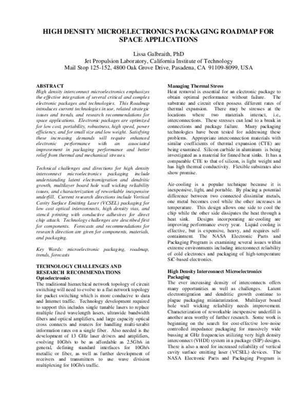 (PDF) High Density Microelectronics Packaging Roadmap for Space ...