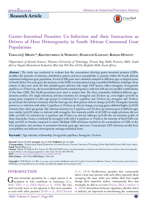 (PDF) Gastro-Intestinal Parasites Co-Infection and their Interaction as ...
