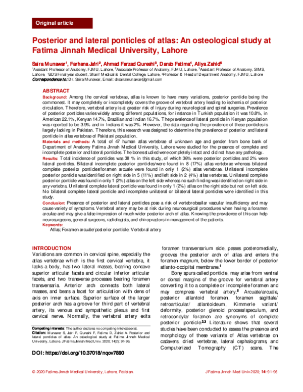 (PDF) Posterior and lateral ponticles of atlas: An osteological study ...