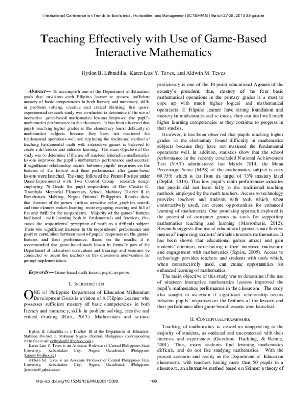 (PDF) Teaching Effectively with Use of Game-Based Interactive Mathematics