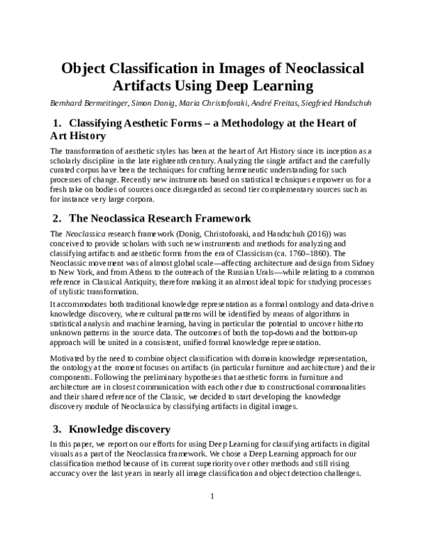(PDF) Object Classification in Images of Neoclassical Artifacts Using ...