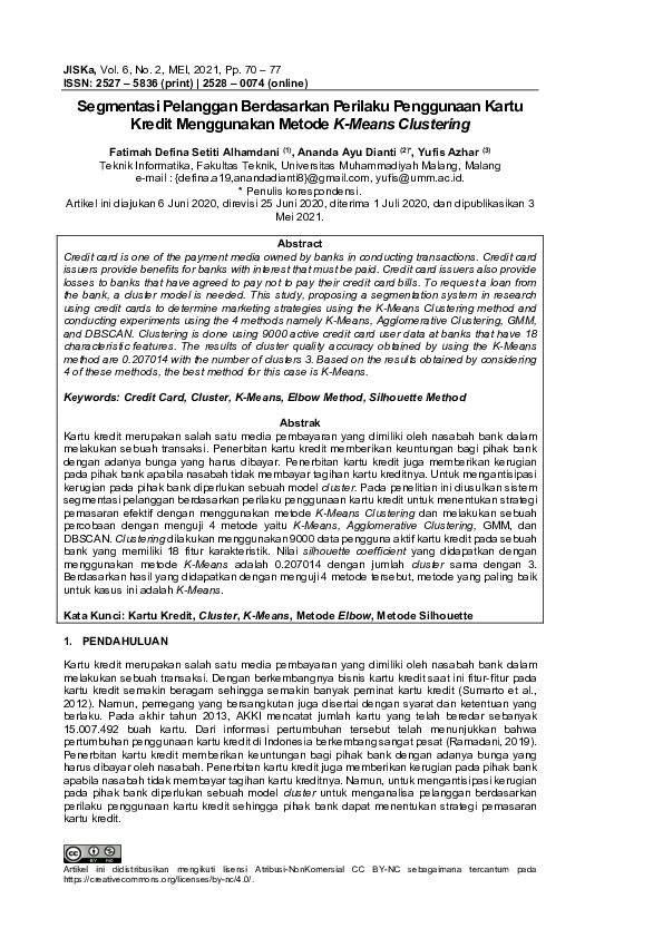 (PDF) Segmentasi Pelanggan Berdasarkan Perilaku Penggunaan Kartu Kredit ...