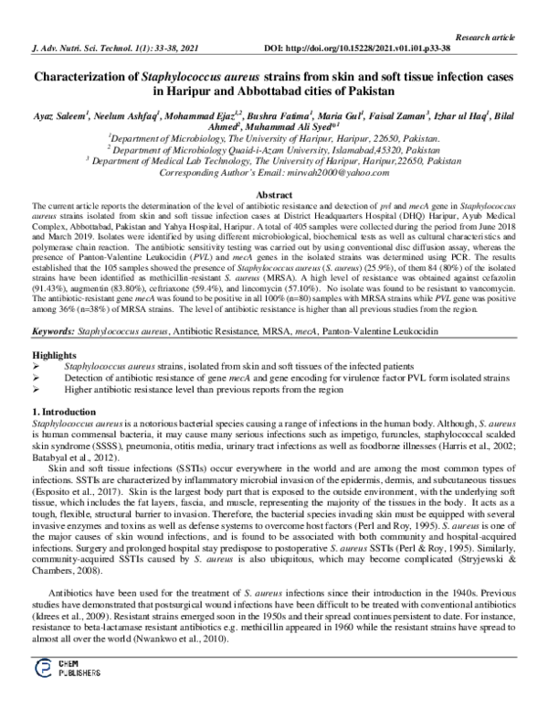 Pdf Characterization Of Staphylococcus Aureus Strains From Skin And Soft Tissue Infection