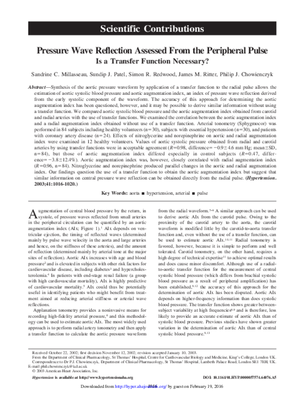 (PDF) Pressure wave reflection assessed from the peripheral pulse: is a ...