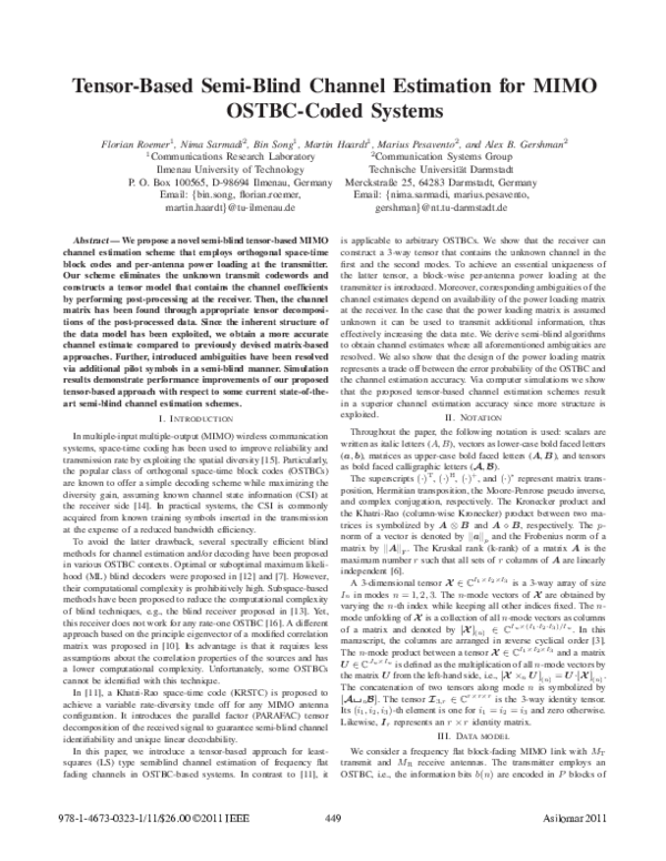 (PDF) Tensor-based semi-blind channel estimation for MIMO OSTBC-coded ... (PDF) Tensor-based semi-blind channel estimation for MIMO OSTBC-coded ...