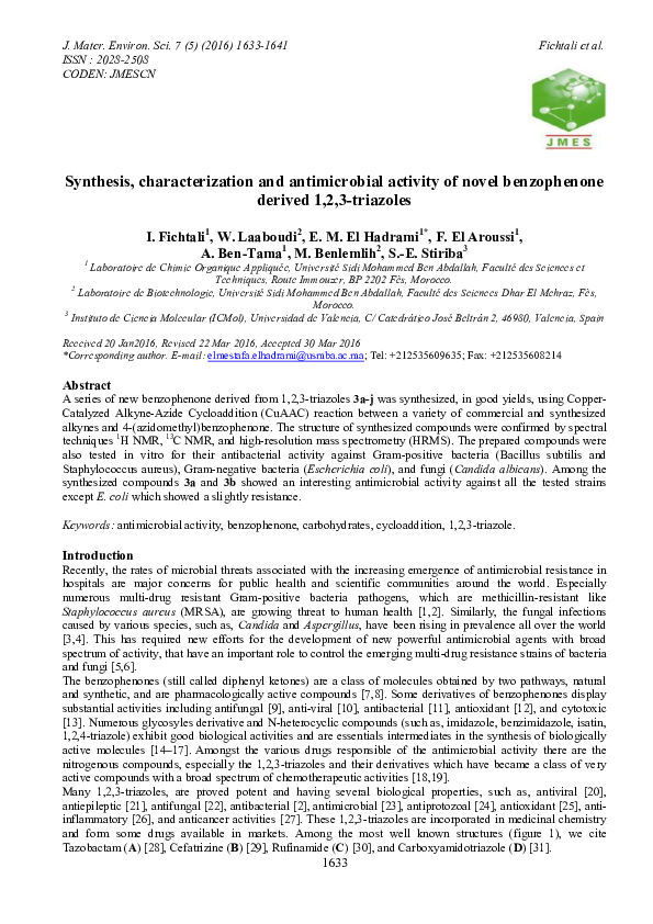 (PDF) Synthesis , characterization and antimicrobial activity of novel ...