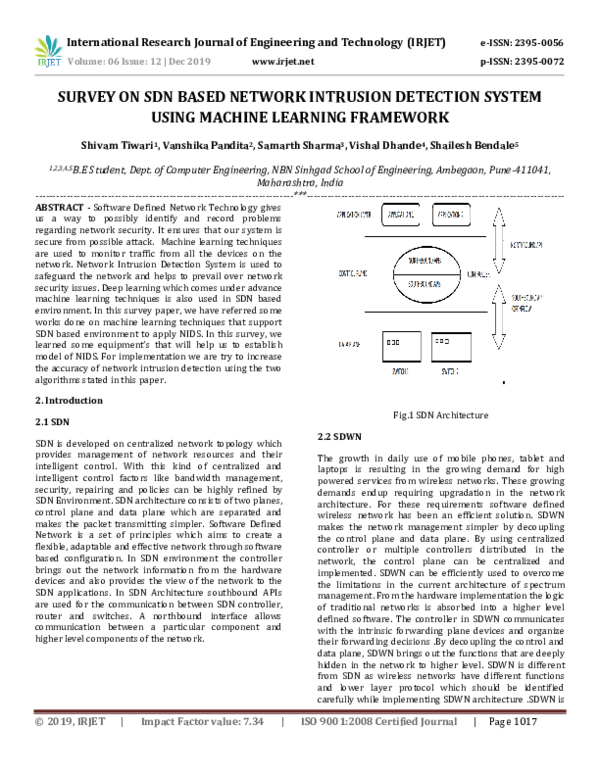 (PDF) Survey on SDN Based Network Intrusion Detection System Using Machine Learning Framework