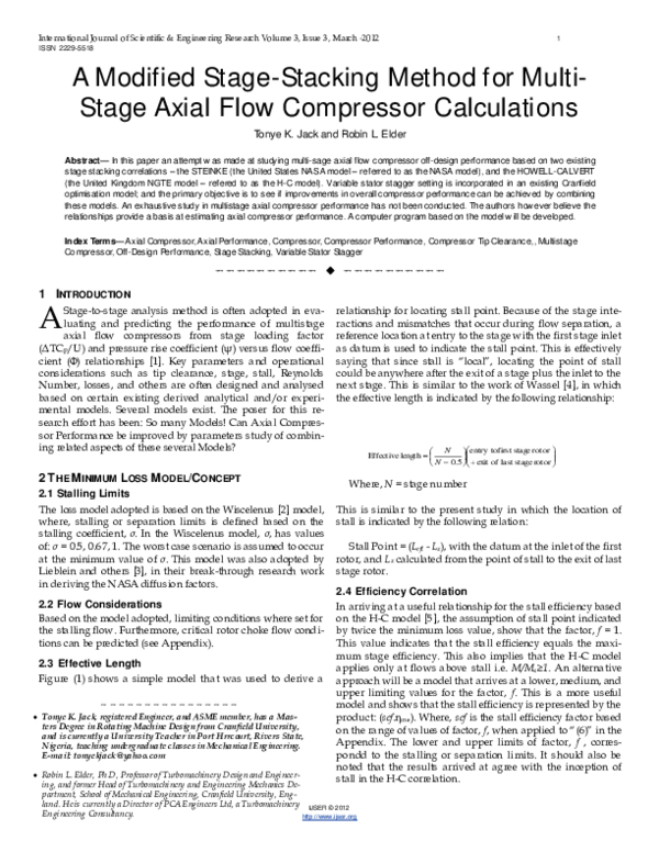 Pdf A Modified Stage Stacking Method For Multi Stage Axial Flow Compressor Calculations