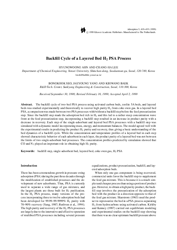 (PDF) Backfill cycle of a layered bed H2 PSA process