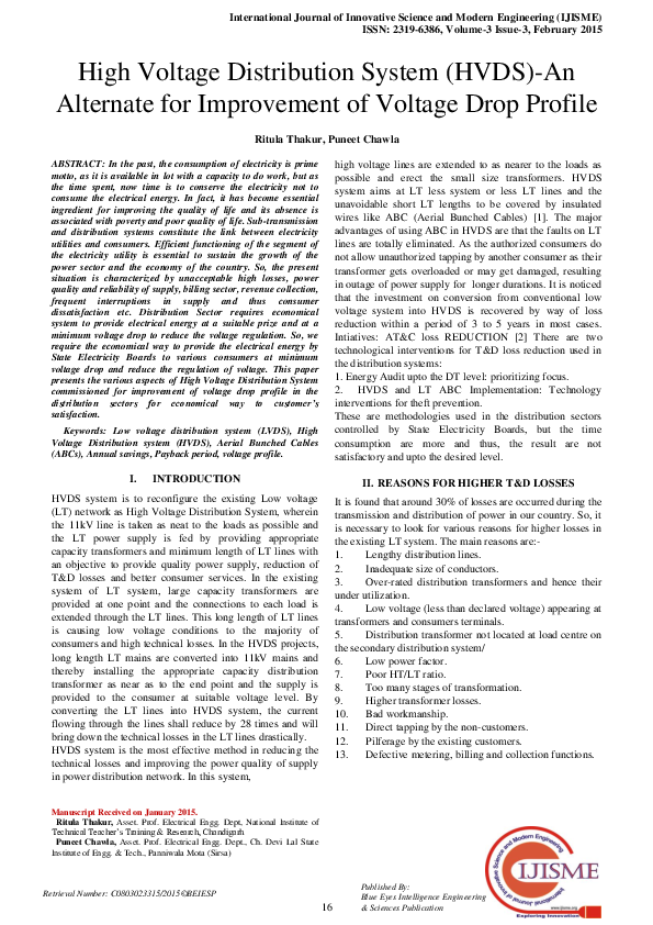 (PDF) High Voltage Distribution System (HVDS)-An Alternate for ...