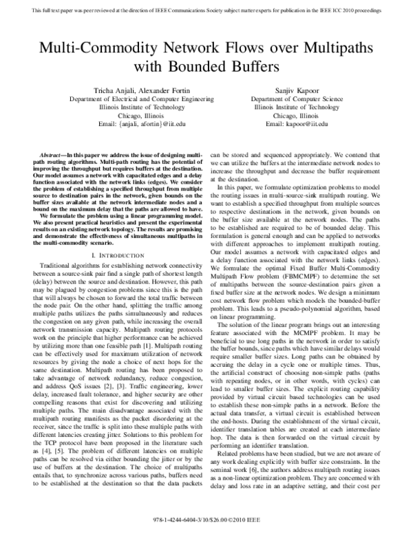 (PDF) Multi-Commodity Network Flows over Multipaths with Bounded Buffers