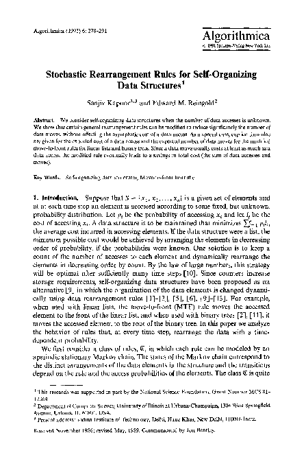 (PDF) Stochastic rearrangement rules for self-organizing data structures