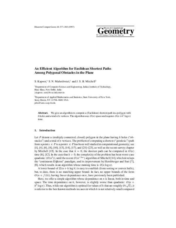 An Efficient Algorithm For Euclidean Shortest Paths Among Polygonal Obstacles In The Plane
