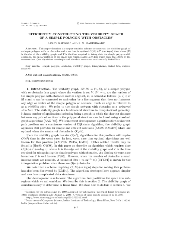 Pdf Efficiently Constructing The Visibility Graph Of A Simple Polygon With Obstacles