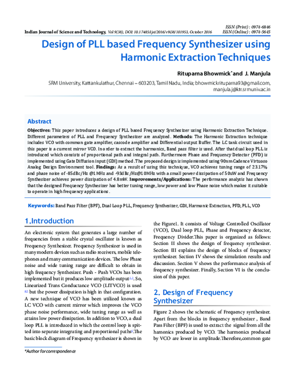 (PDF) Design of PLL based Frequency Synthesizer using Harmonic ...