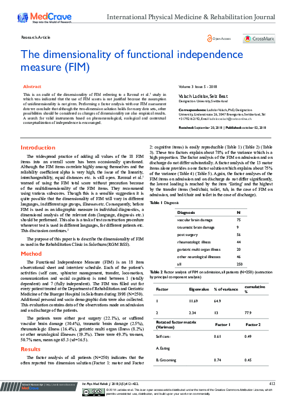 (PDF) The dimensionality of functional independence measure (FIM ...