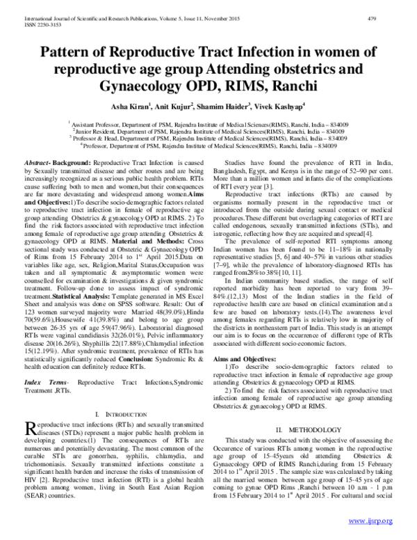 (PDF) Pattern of Reproductive Tract Infection in women of reproductive ...