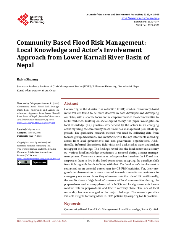 (PDF) Community Based Flood Risk Management: Local Knowledge and Actor ...