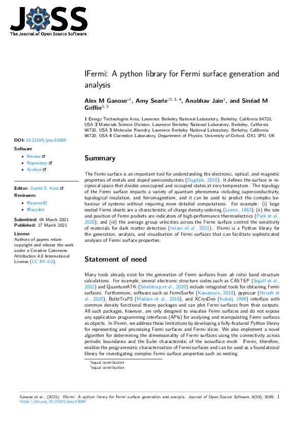 (PDF) IFermi: A python library for Fermi surface generation and analysis