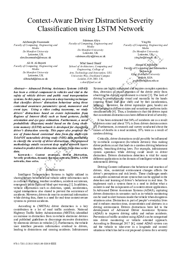 Pdf Lstm Based Classifier For Driver Distraction