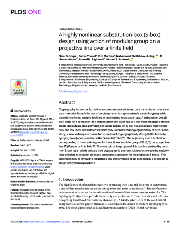 Pdf A Highly Nonlinear Substitution Box S Box Design Using Action Of Modular Group On A
