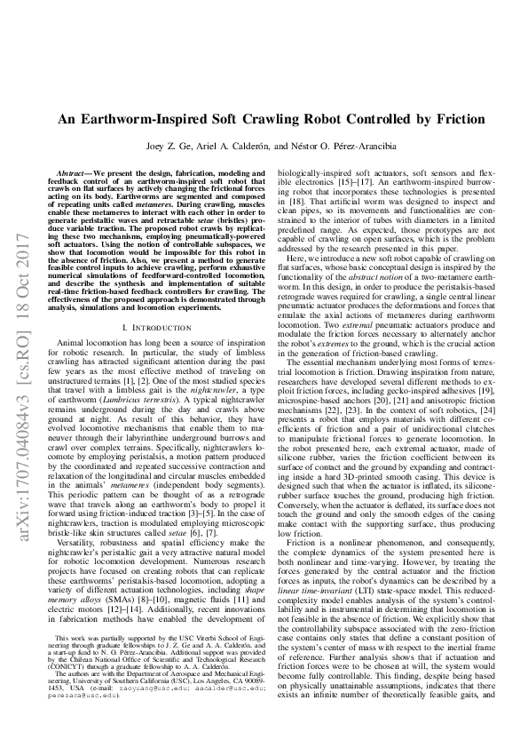 (PDF) An earthworm-inspired soft crawling robot controlled by friction