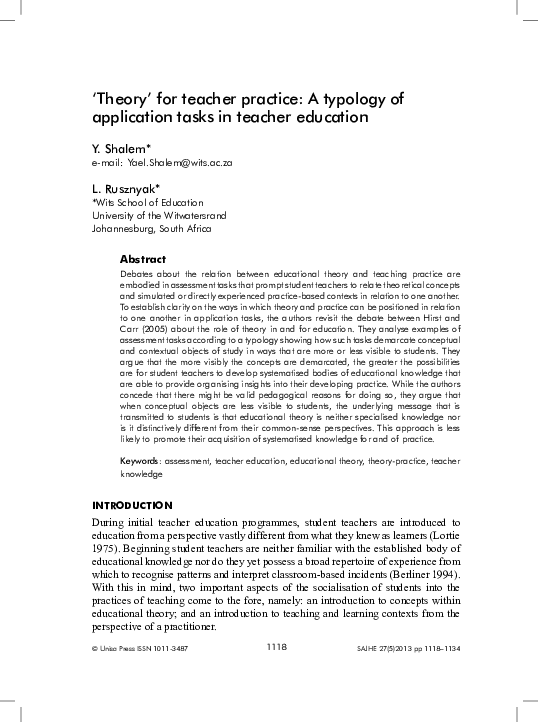 (PDF) 'Theory' for teacher practice: A typology of application tasks in ...