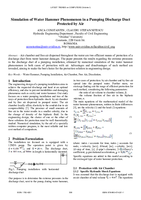 (PDF) Simulation of water hammer phenomenon in a pumping discharge duct ...